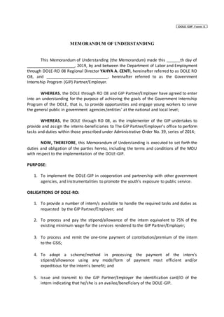 GIP Memorandum of agreement | DOCX