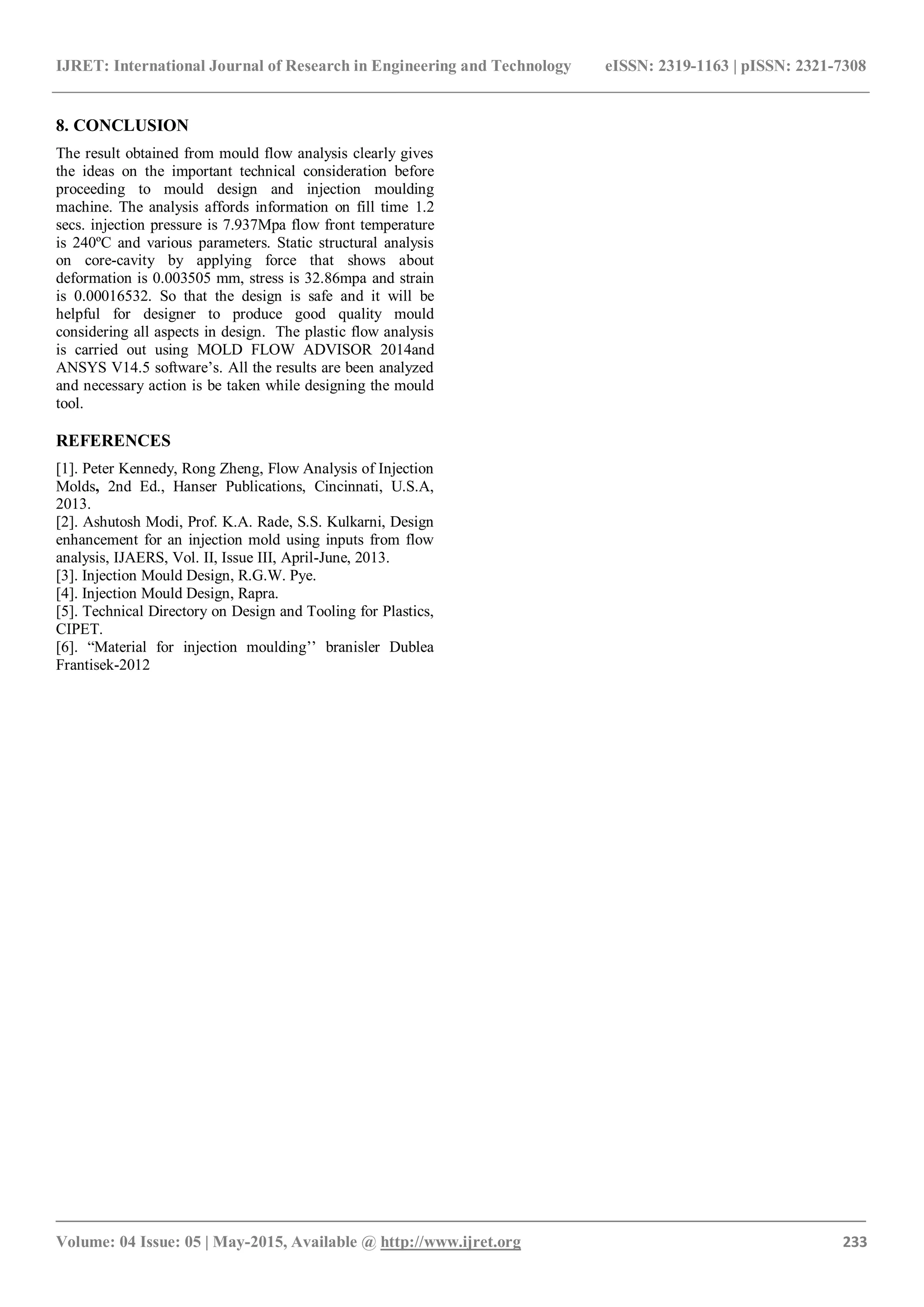 Mould flow and structural analysis of injection mould tool for hooter body cover component | PDF ...