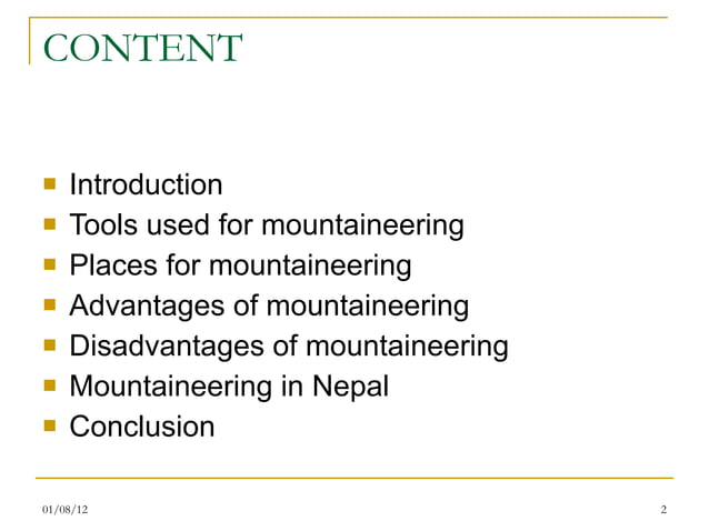 Mountaineering | PPT | Climbing | Extreme Sports