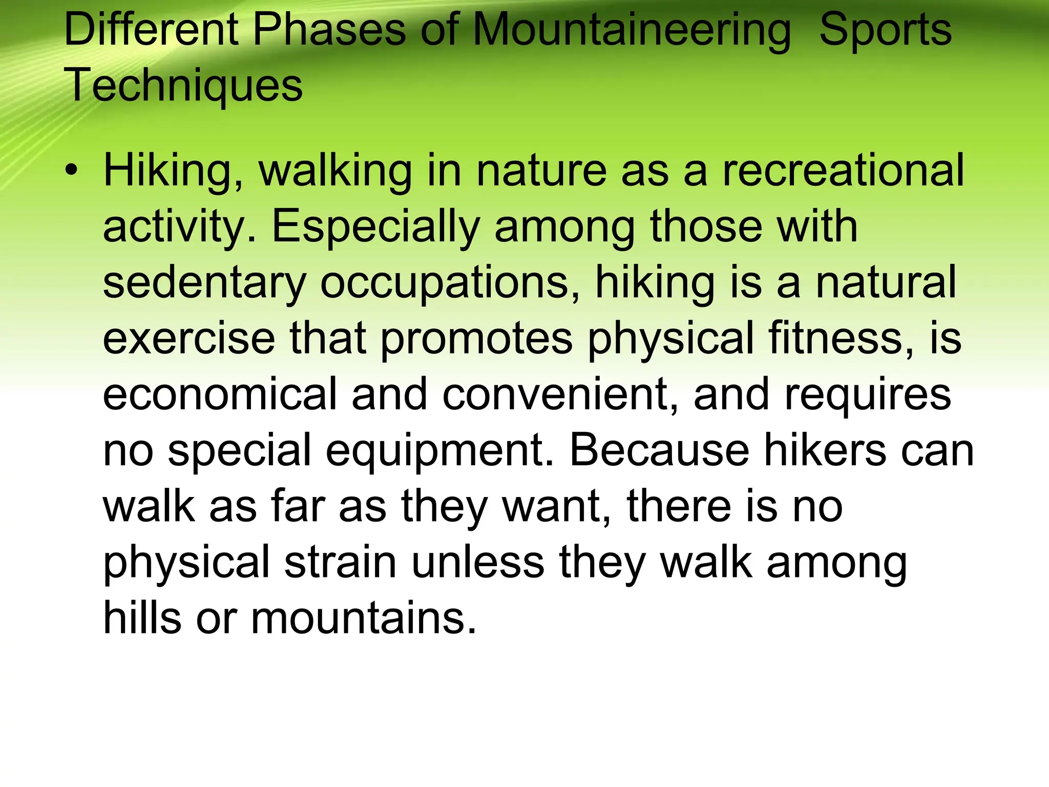 Mountaineering and orienteering Recreational Activities | PPT