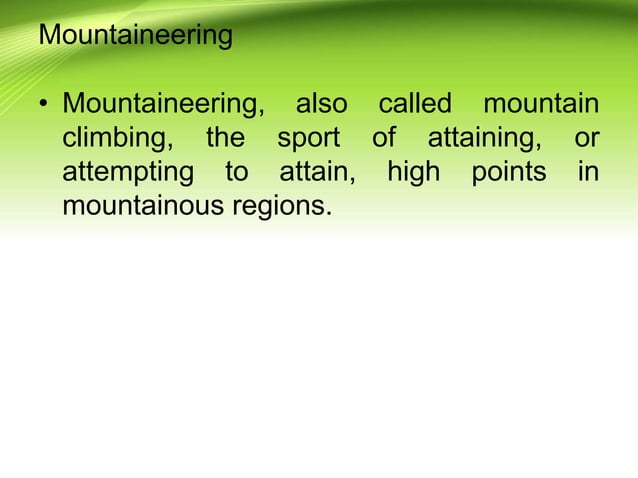 Mountaineering and orienteering Recreational Activities | PPT
