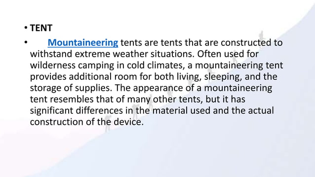 MOUNTAINEERING EQUIPMENTS AND THEIR PURPOSE | PPTX