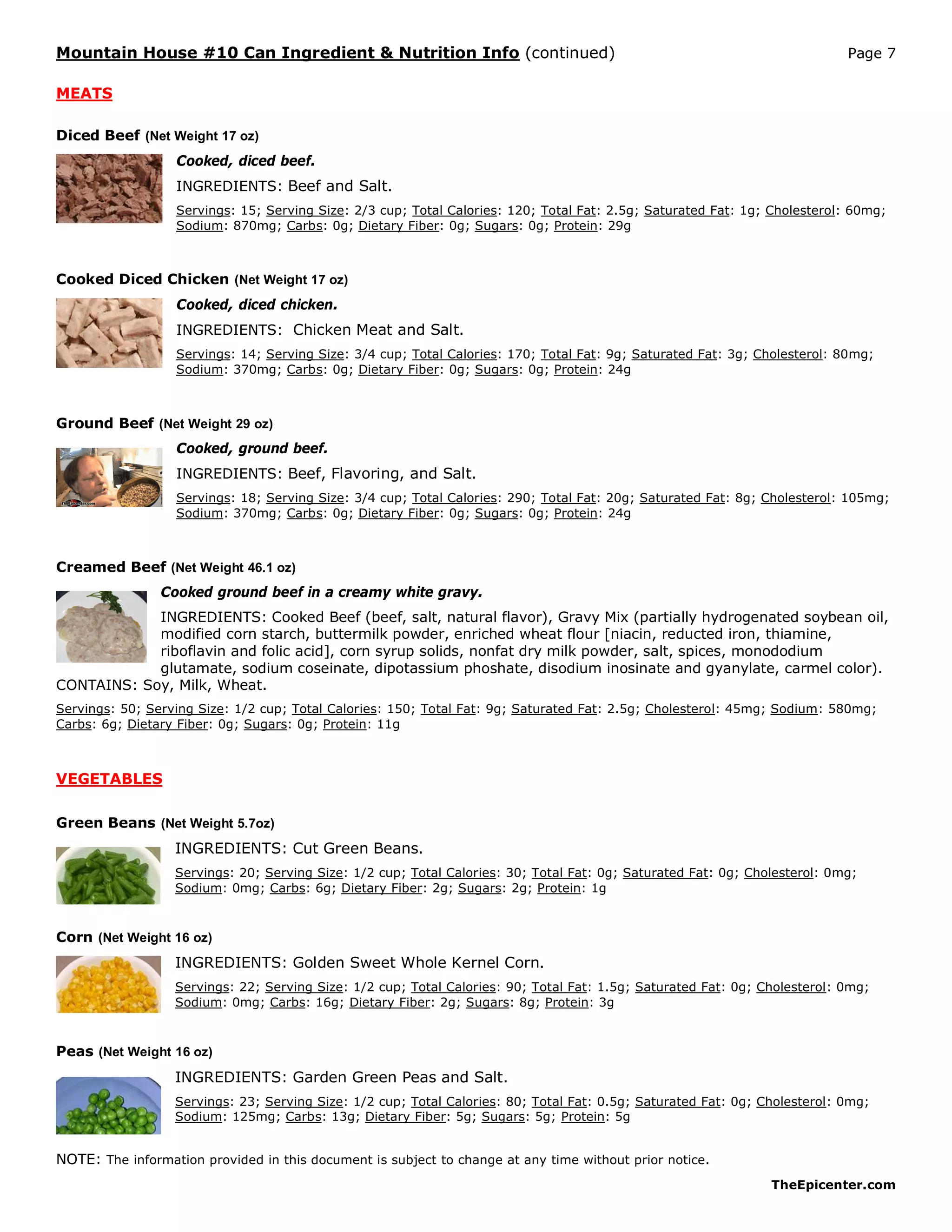 Mountain House #10 Can Ingredients | PDF
