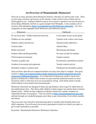 Mountainside Montessori School, Montessori education | PDF