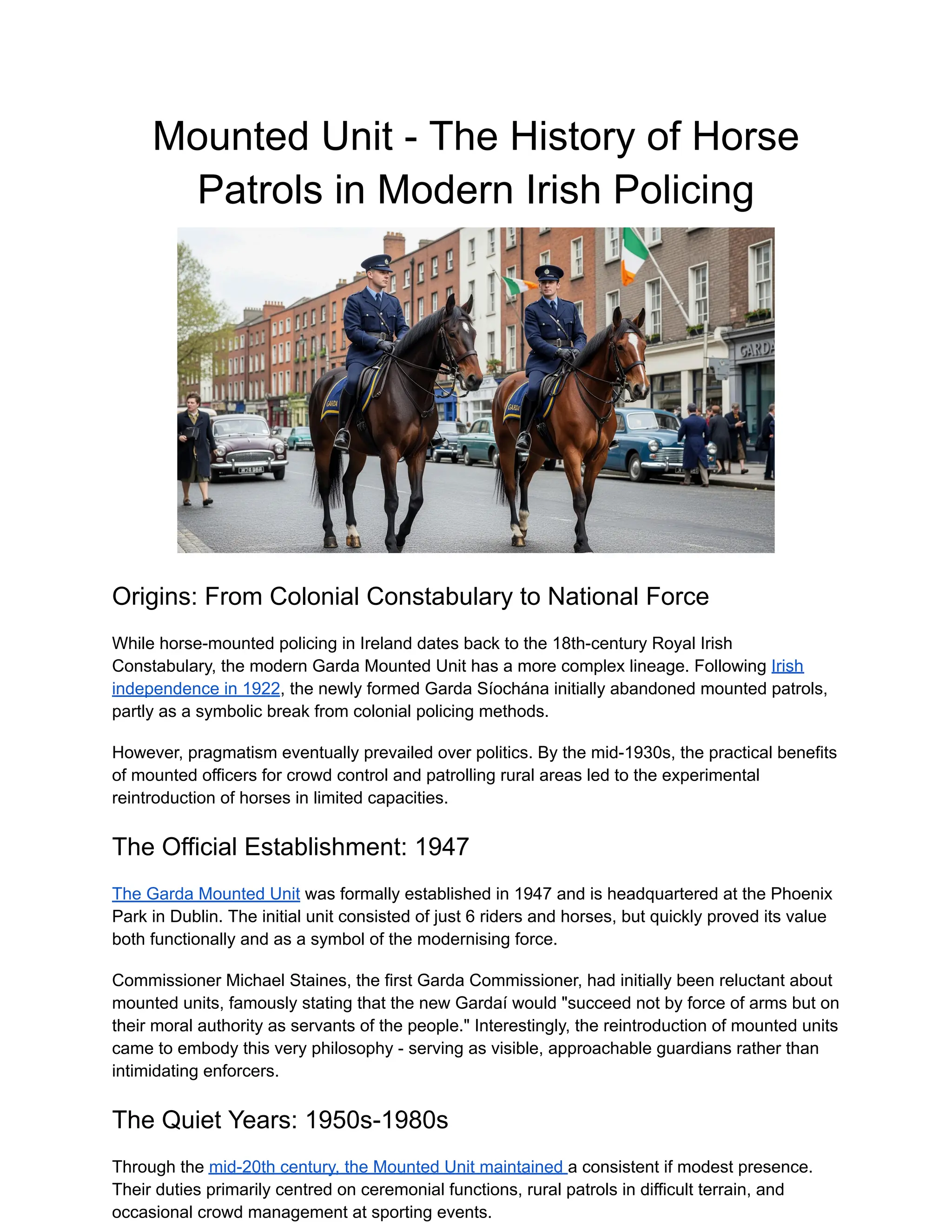 Mounted Unit - The History of Horse Patrols in Modern Irish Policing | PDF