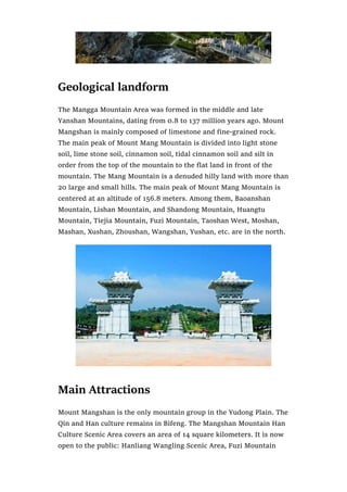 Mount mangdang han culture tourism scenic spot | PDF
