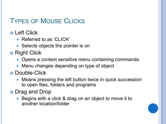 MOUSE SKILLS FOR BEGINNERS.pptx | Operating Systems | Computer Software and Applications