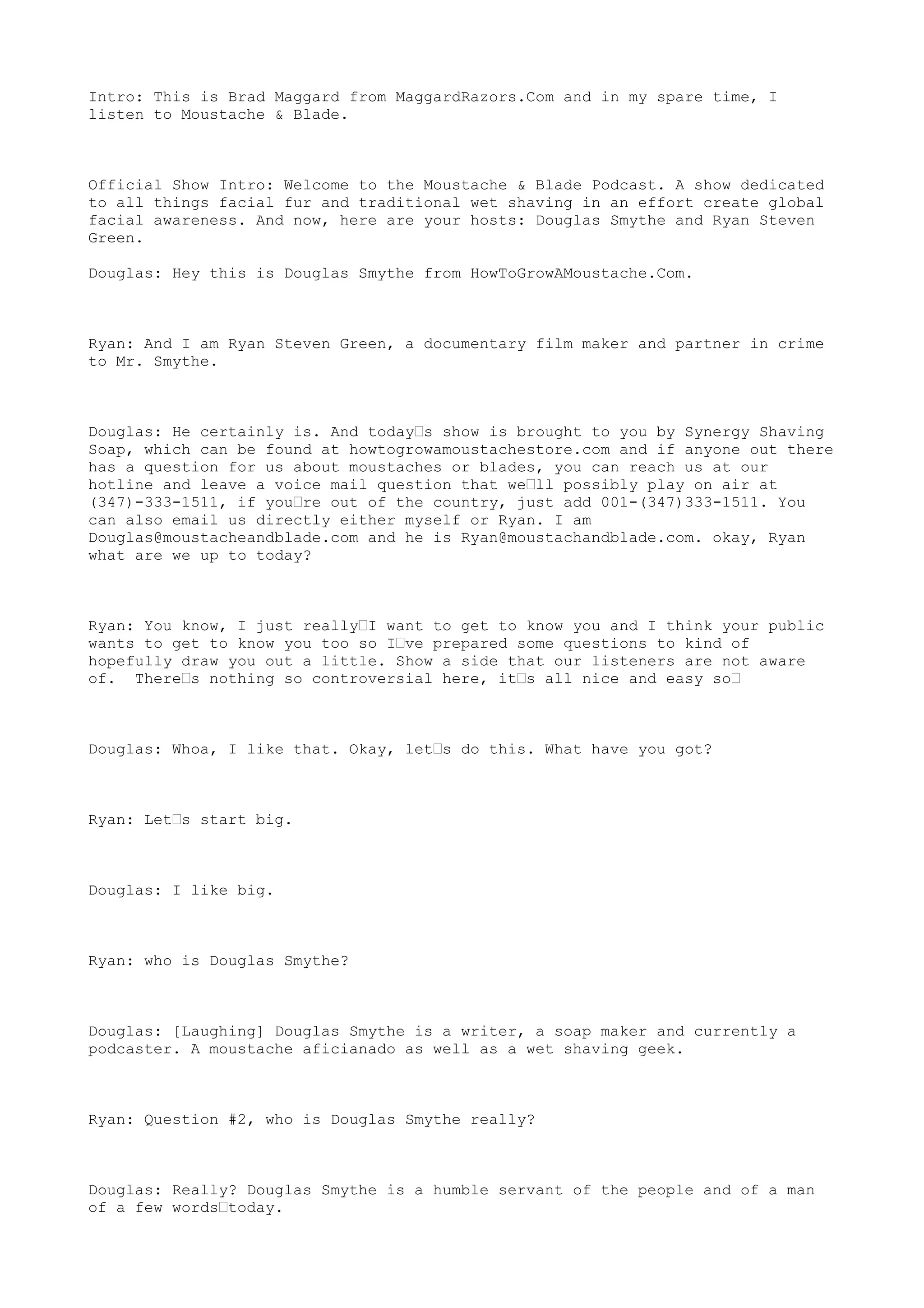 Moustache & blade episode 1 transcript | TXT