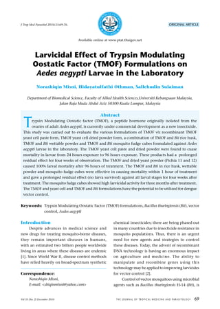 MOUSTICIDE™ - TMOF™ Published in The Journal of Tropical Medicine ...