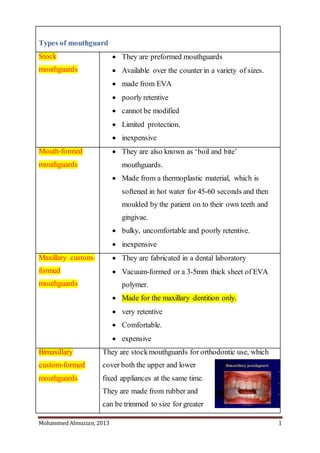 Mouth guards uses for orthodontists by Almuzian | DOCX