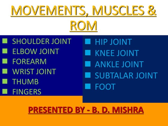 MOVEMENTS, MUSCLES and ROM of all upper and lower limb joints movements ...