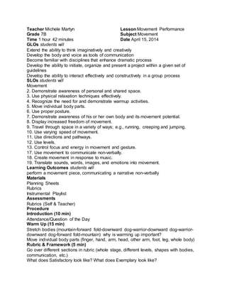 Grade 7 Movement Unit (Drama) | DOCX