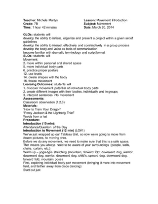 Grade 7 Movement Unit (Drama) | DOCX