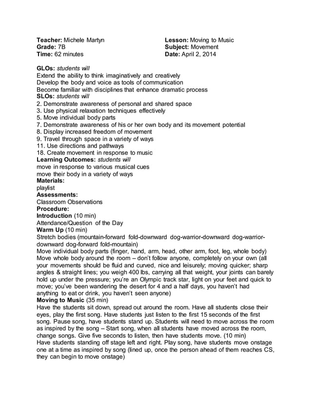 Grade 7 Movement Unit (Drama) | DOCX