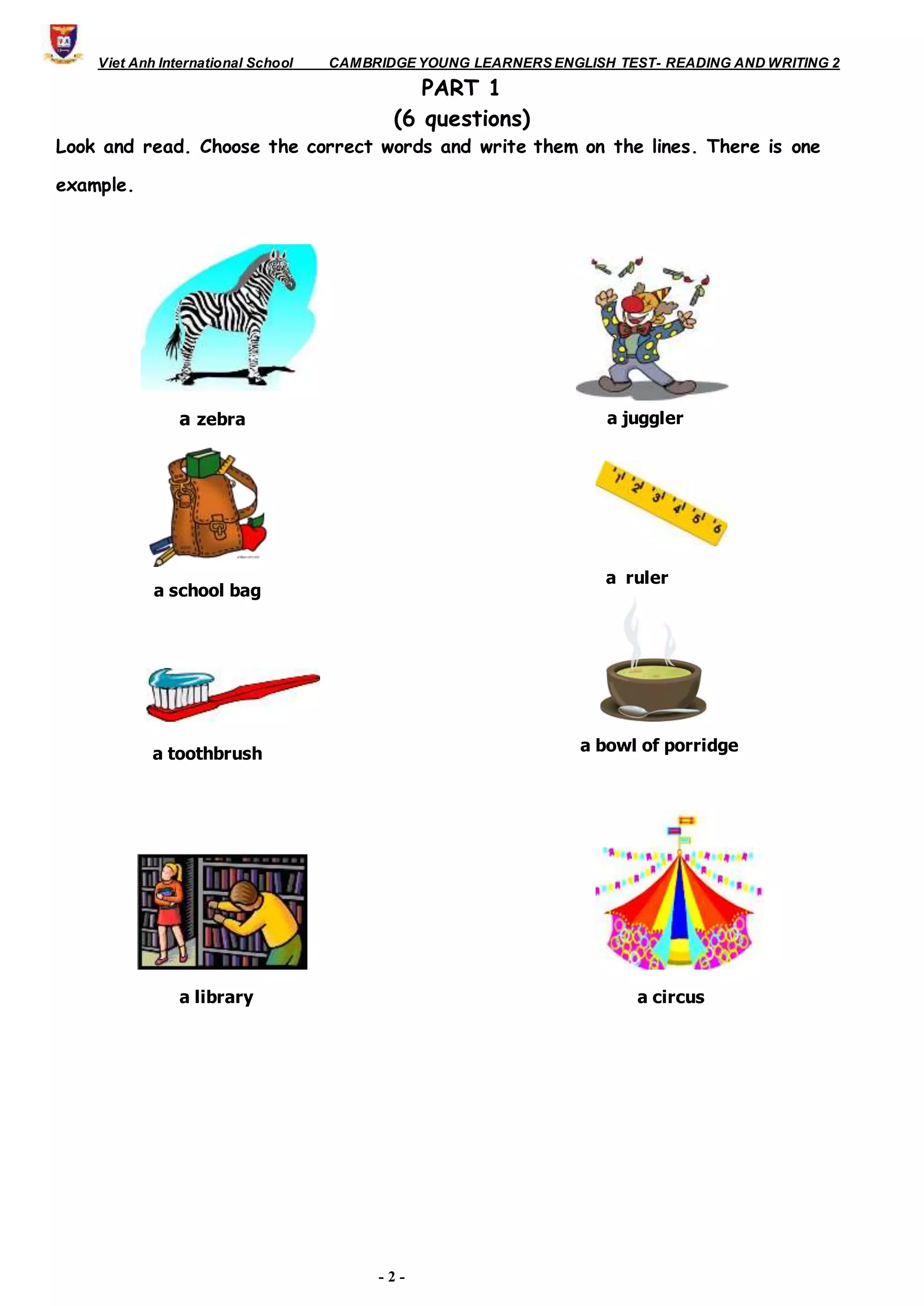 Movers reading and writing test 2 OK | DOCX