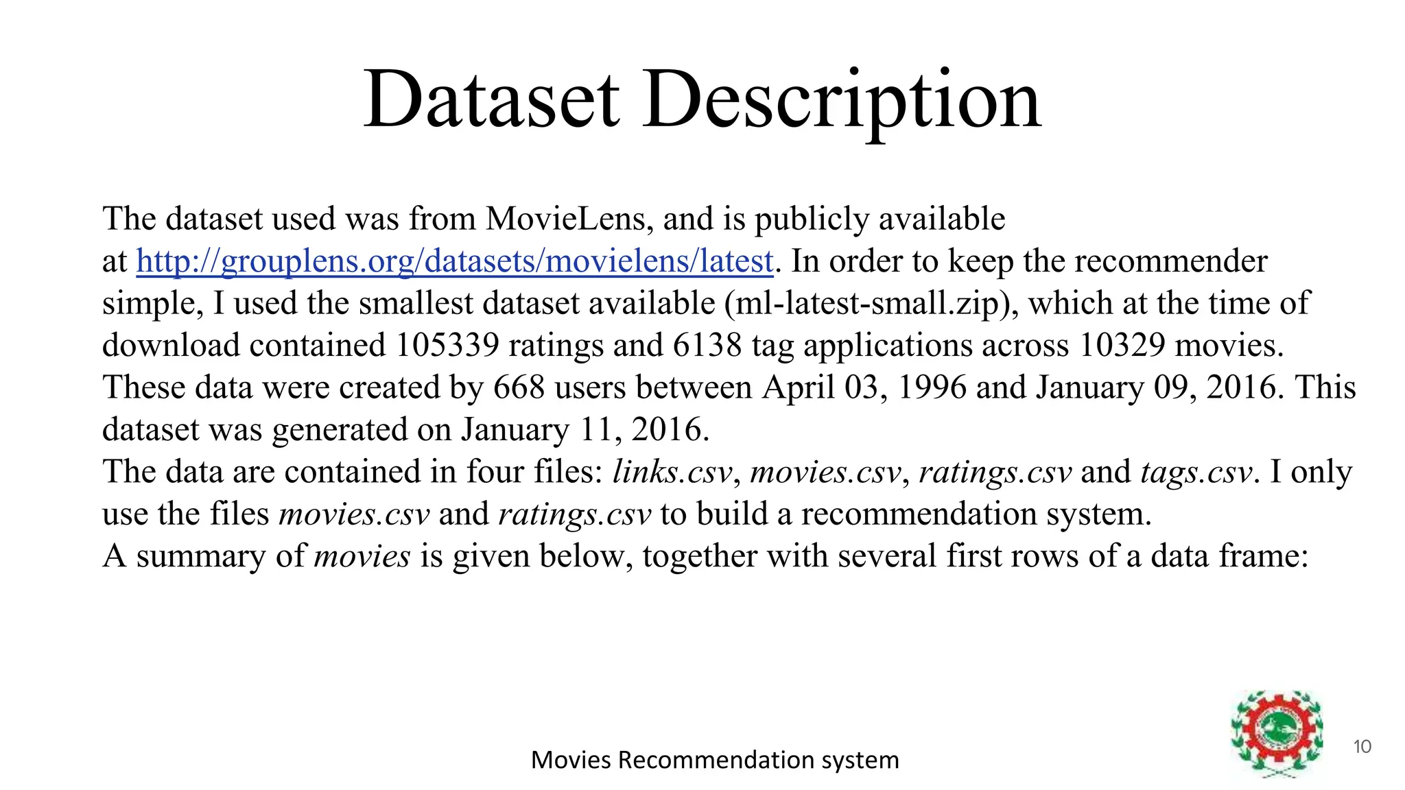 Movie recommendation system using collaborative filtering system | PPTX
