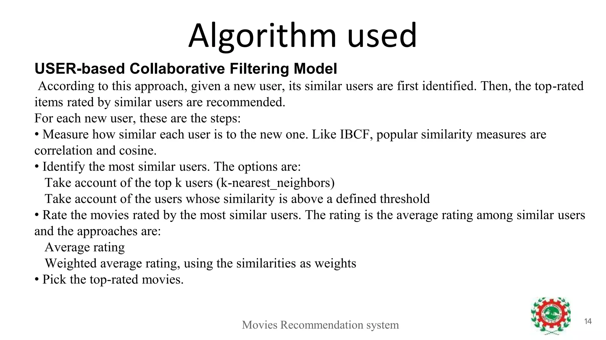 Movie recommendation system using collaborative filtering system | PPTX