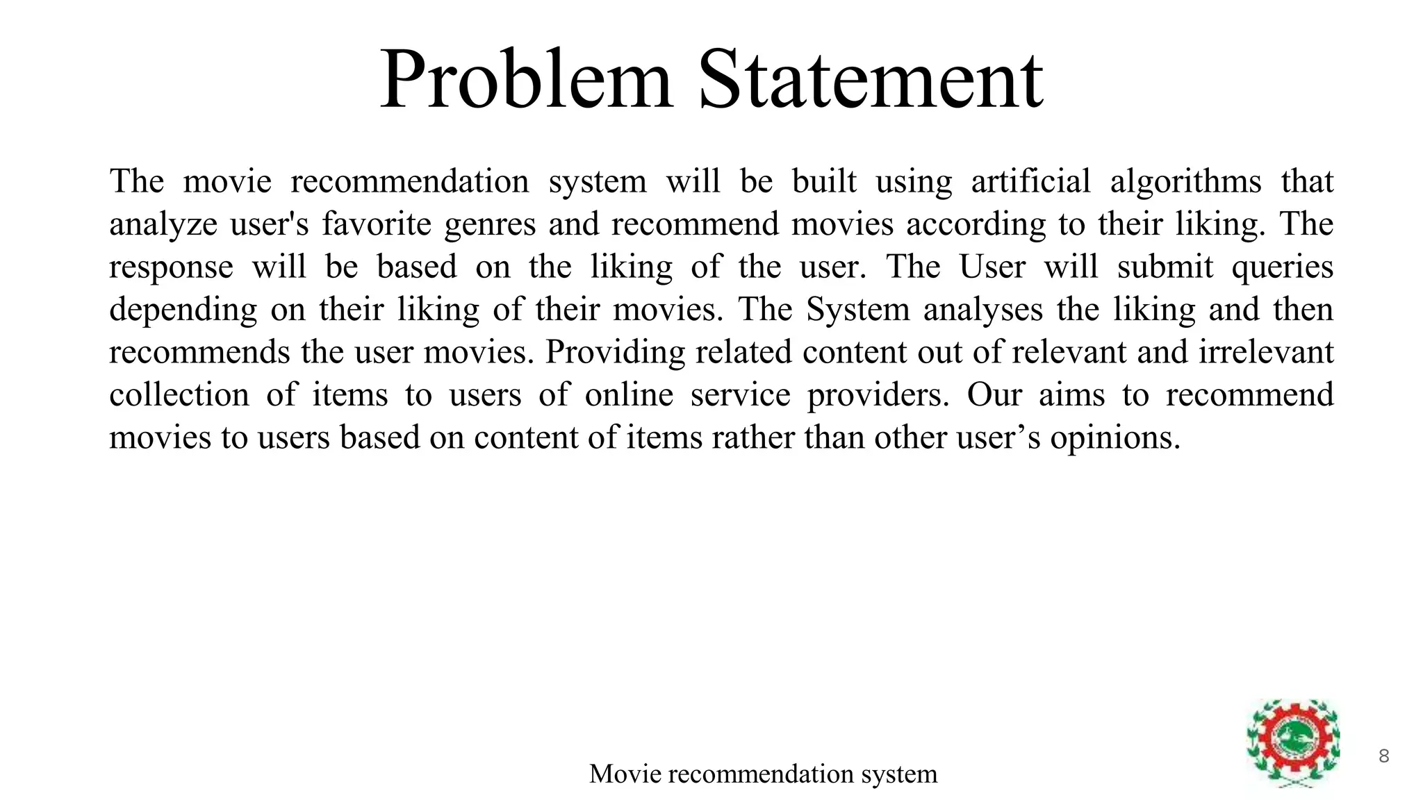 Movie recommendation system using collaborative filtering system | PPTX