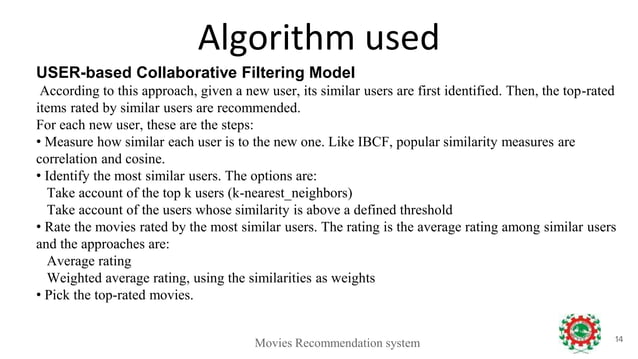 Movie recommendation system using collaborative filtering system | PPTX