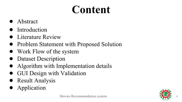 Movie recommendation system using collaborative filtering system | PPTX