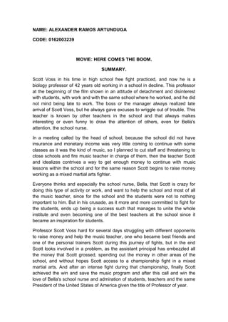 Movie: Here Comes the Boom - Reflection | PDF