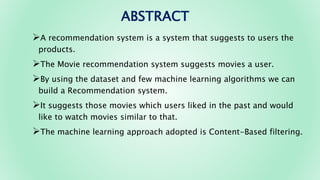 powerpoint presentation on movie recommender system. | PPTX