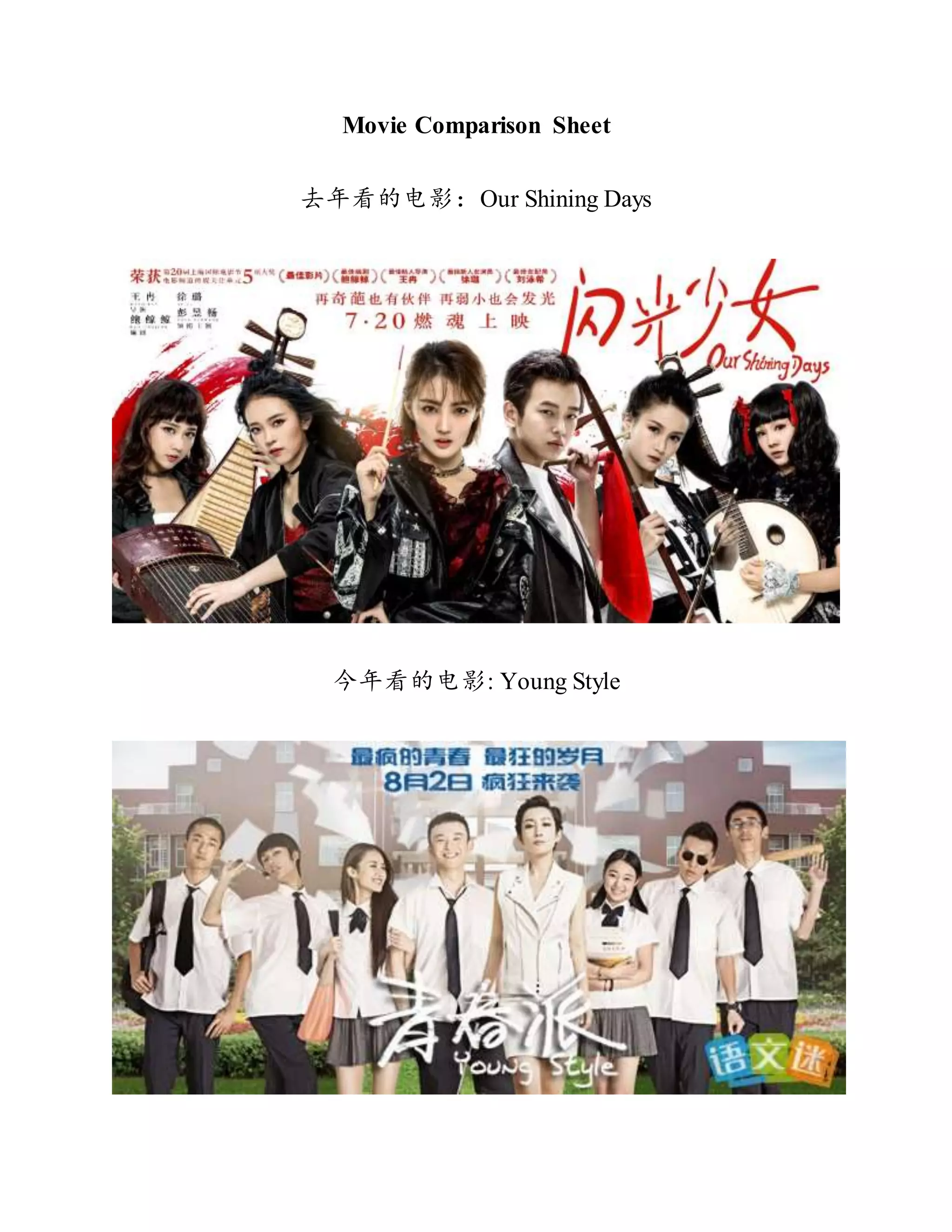 Movie Comparison Chart | DOCX