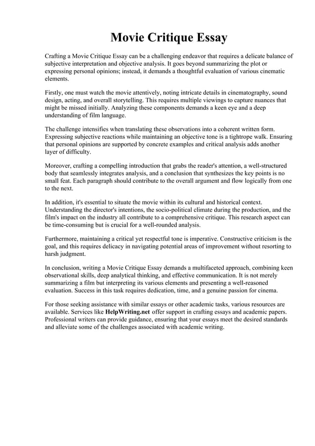 Movie Critique Essay | PDF | Screenwriting | Content Production