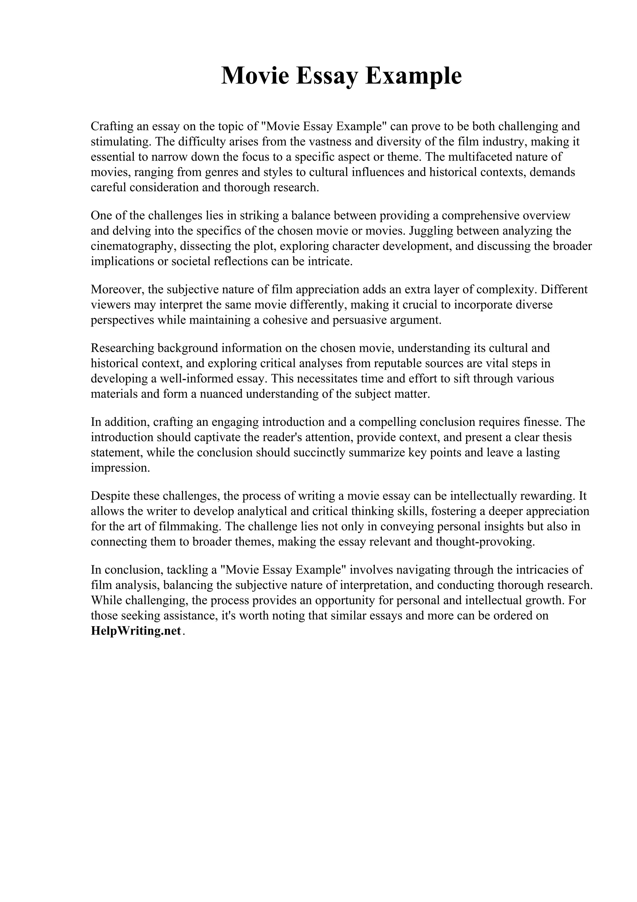 Movie Essay Example. Louisiana State University | PDF | Screenwriting ...