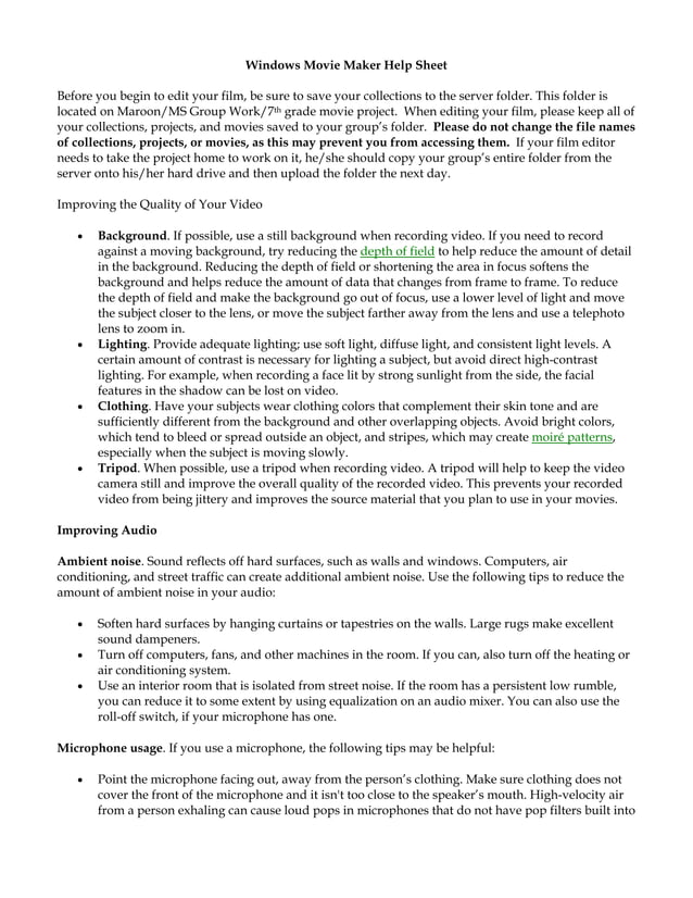 Movie Maker Help Sheet | PDF | Free Download