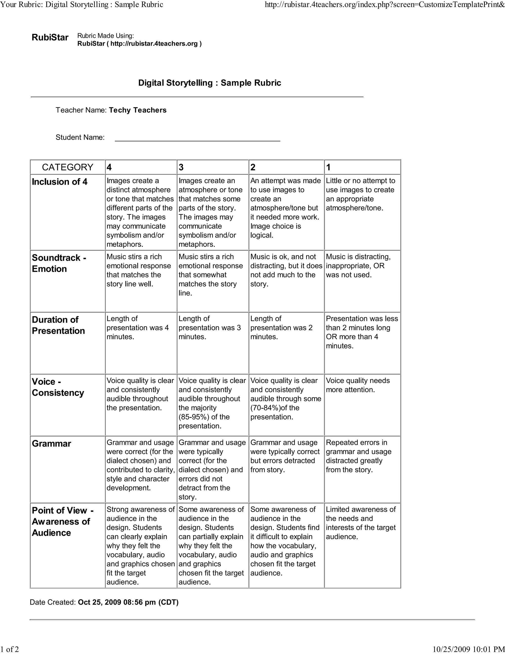 Moviemaker Rubric | PDF