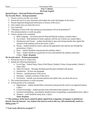 Movie Presentation Instructions | PDF