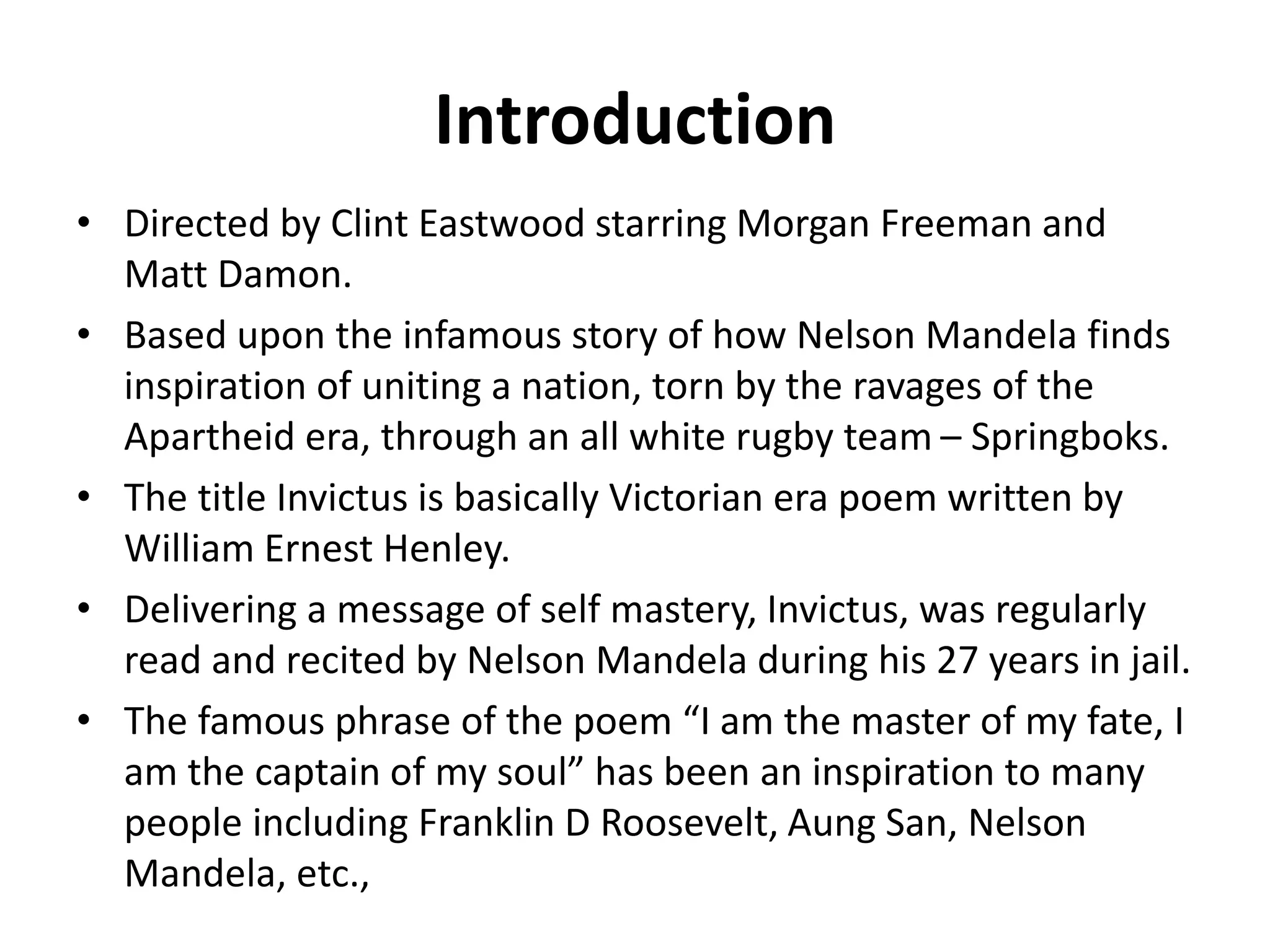 Leadership Lessons Invictus | PPTX