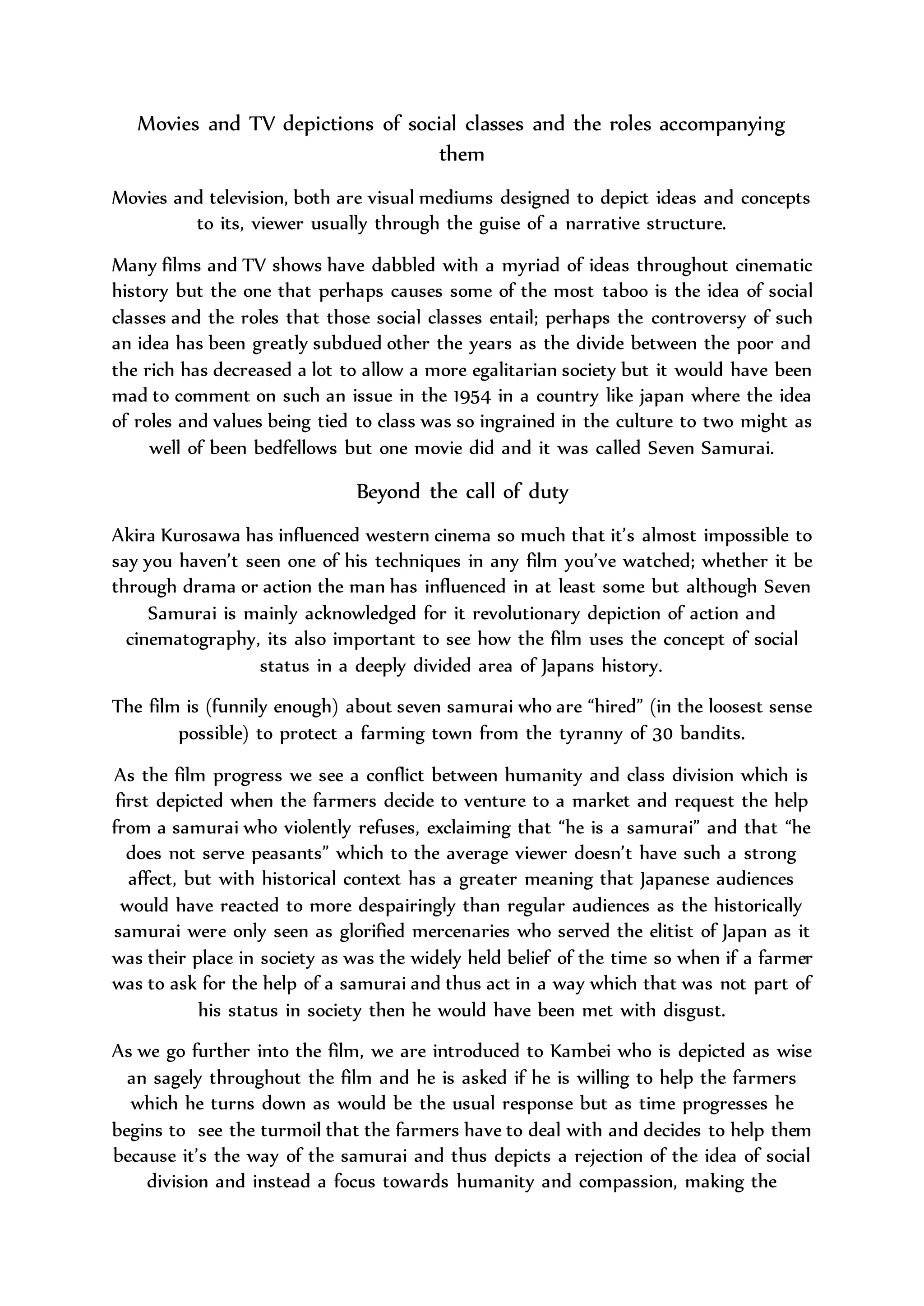 Movies and tv depictions of social classes and the roles accompanying ...