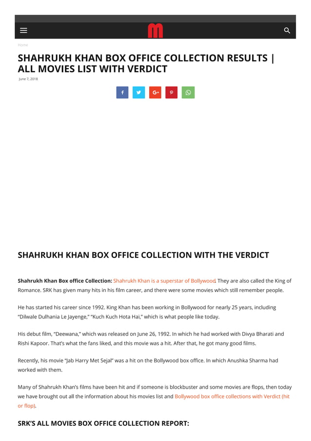 Shah Rukh Khan all Blockbuster Movies list | PDF