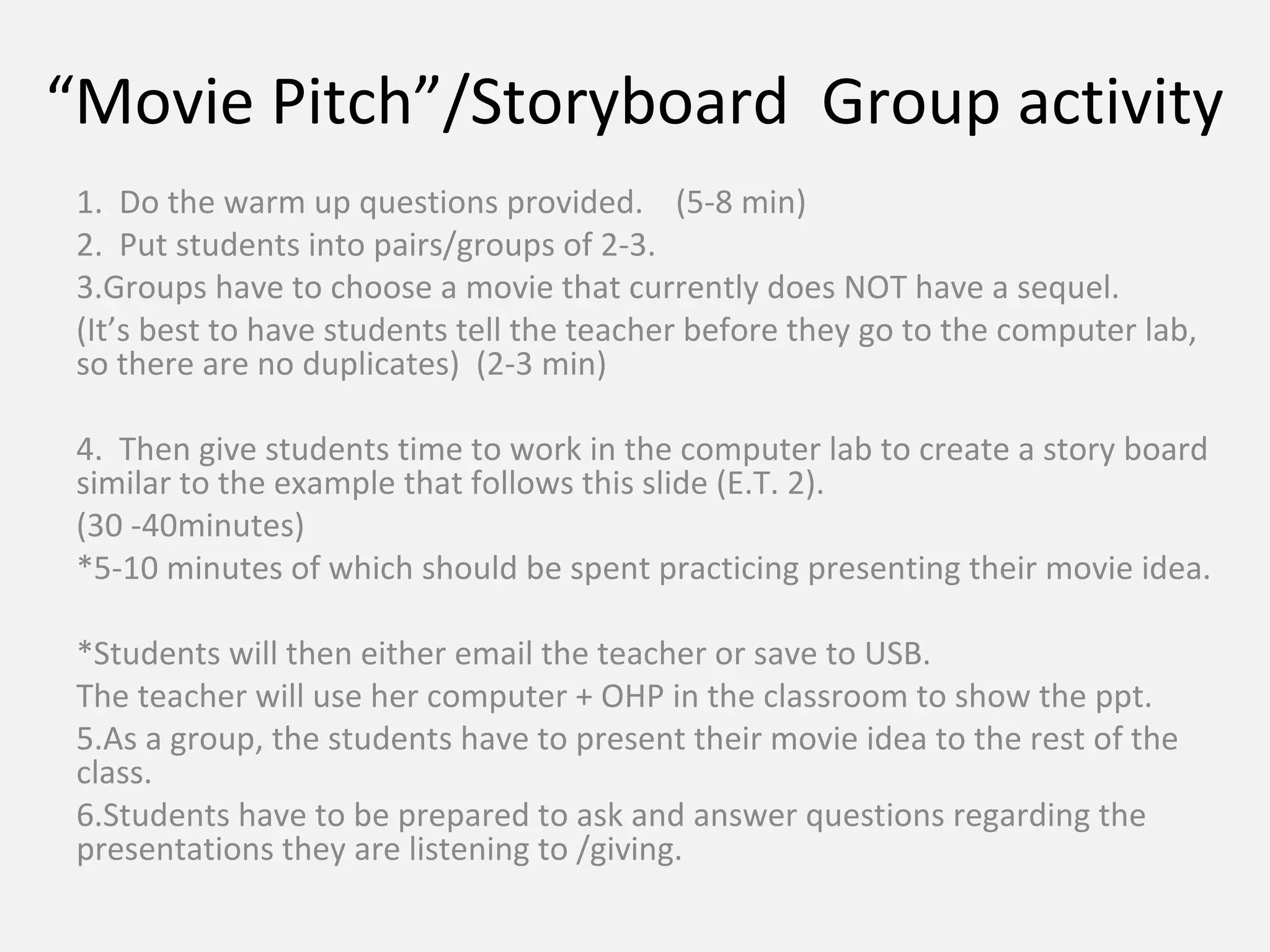 Movie storyboard movie sequels esl group activity | PPT