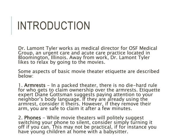 Movie Theater Etiquette Tips | PPTX | Movies | Entertainment