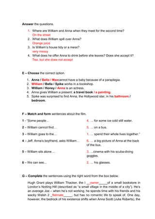 Movie worksheet notting hill (1) | PDF