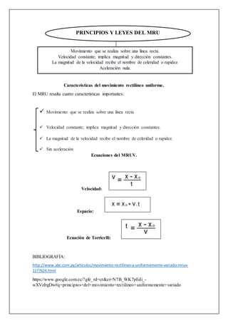 Movimiento rectilineo uniforme. (mru) | DOCX