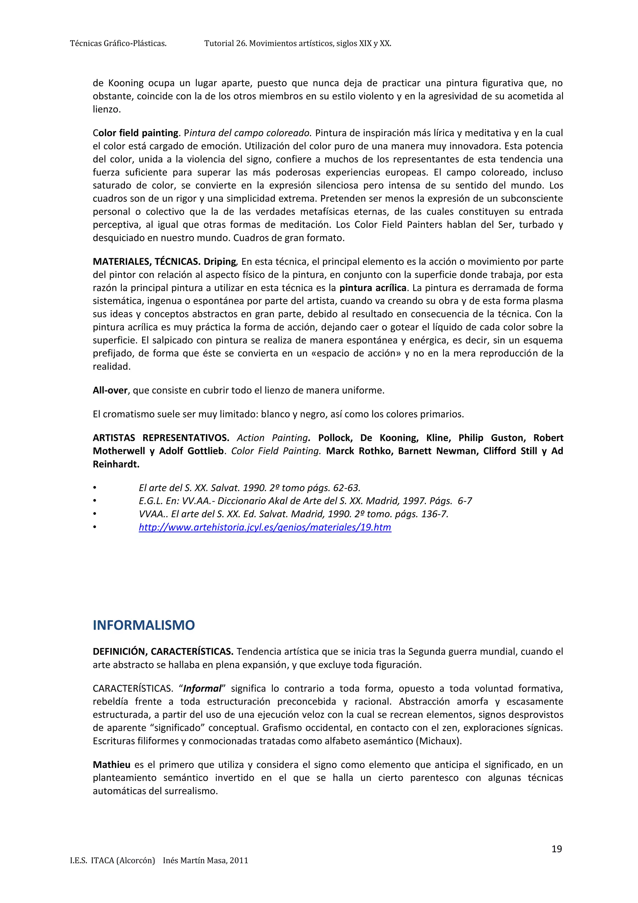 Movimientos artisticos del siglo xix y xx | DOCX