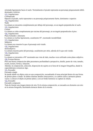 Movimientos de cámara, encuadre, figuras básicas y angulación. | PDF