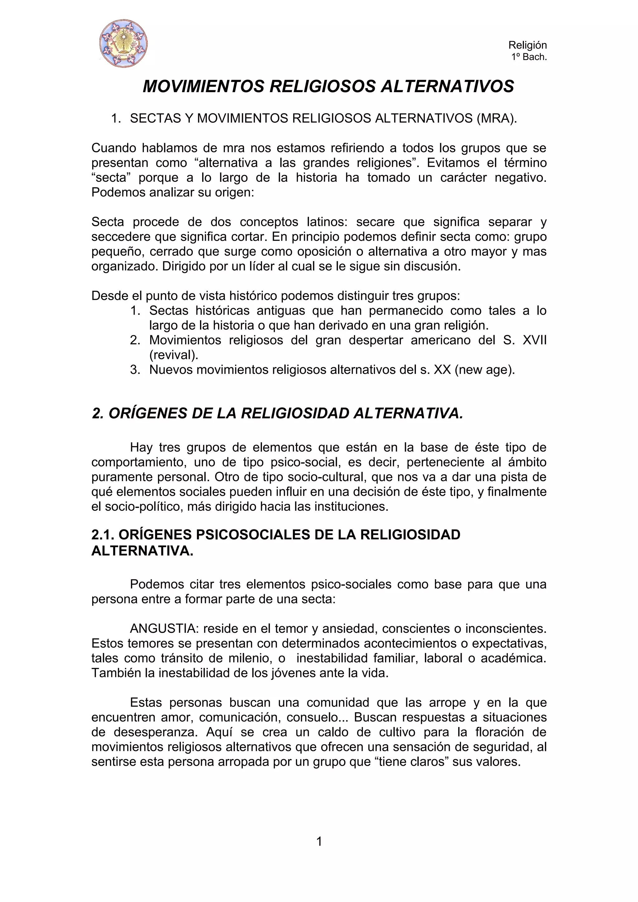 Movimientos Religiosos Alternativos | DOC