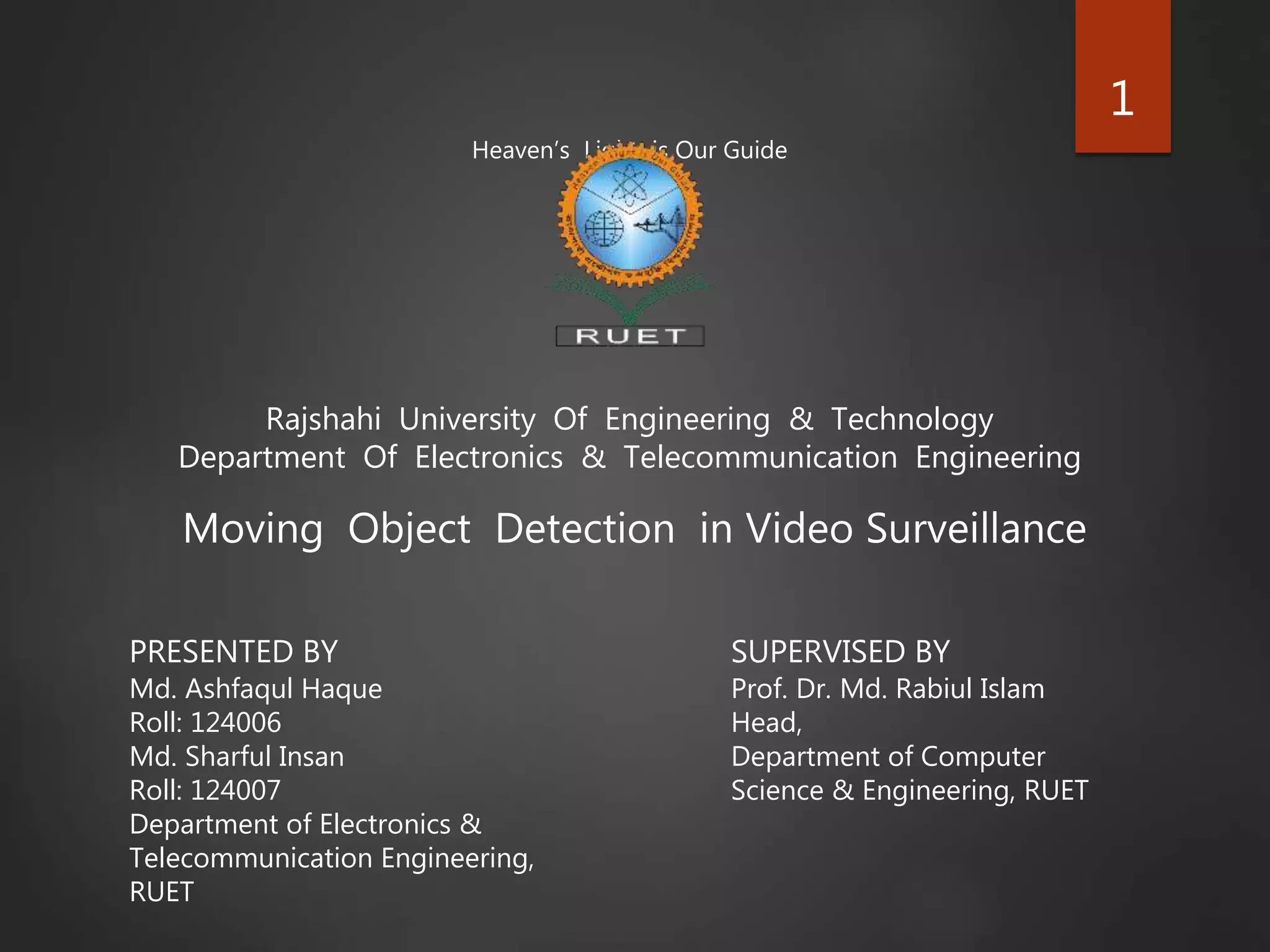 Moving object detection in video surveillance | PPTX