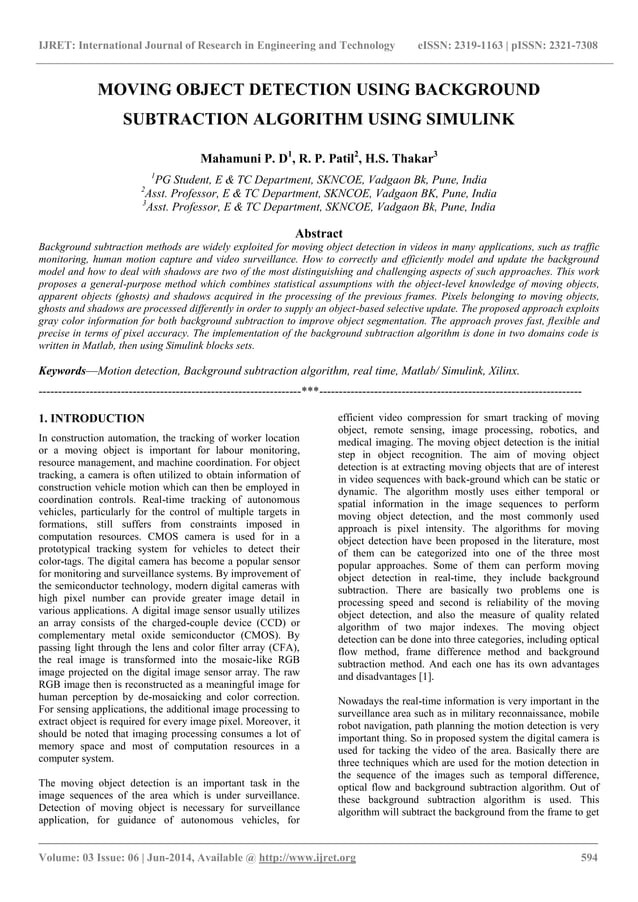 Moving Object Detection Using Background Subtraction Algorithm Using Simulink Pdf 2257