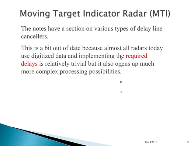 Moving Target Indicator Radar Mti Pptx Digital Audio Computer