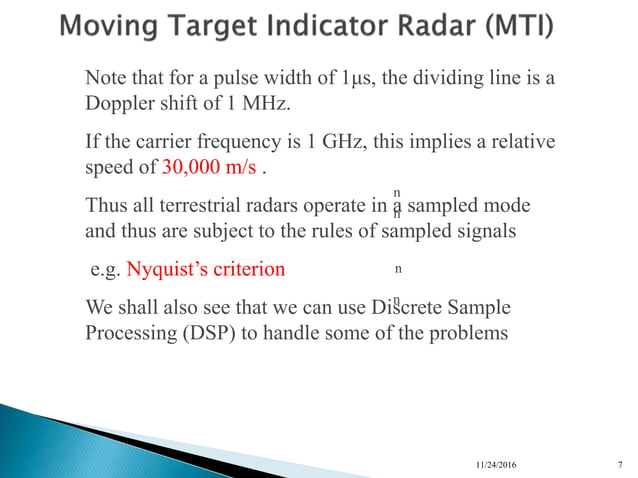 Moving Target Indicator Radar Mti Pptx Digital Audio Computer Software And Applications