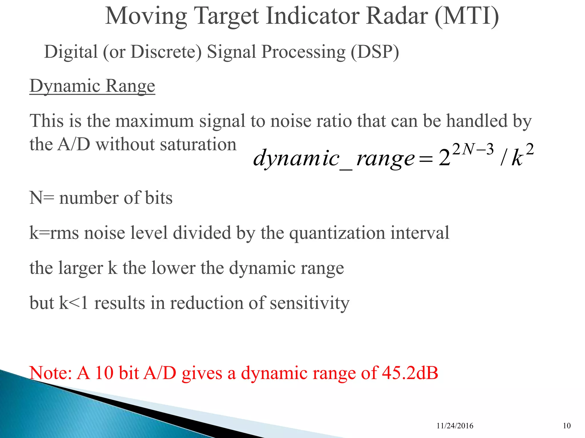Moving Target Indicator Radar Mtipart2 Pptx Digital Audio Computer Software And Applications