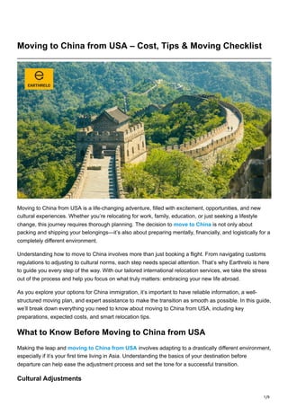 Moving to China from USA – Cost, Tips & Moving Checklist | PDF