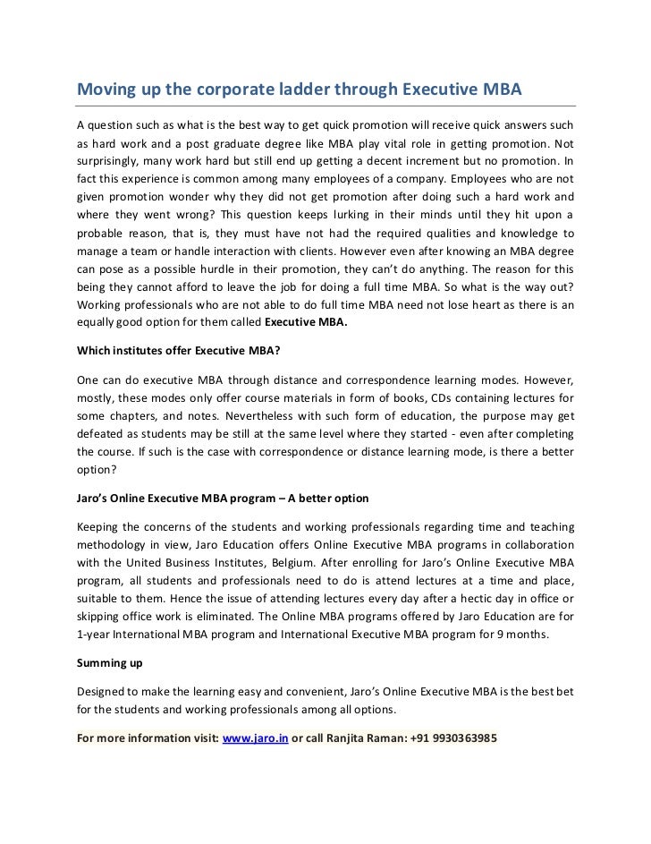 Moving up the corporate ladder through Executive MBA