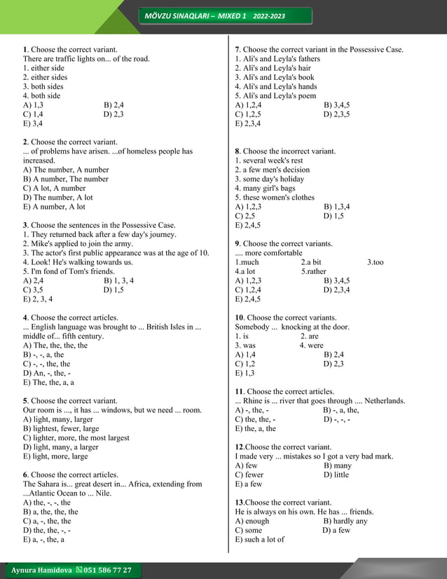 MOVZU SINAQLARI MIXED-1.pdf | Educational Assessment | Education
